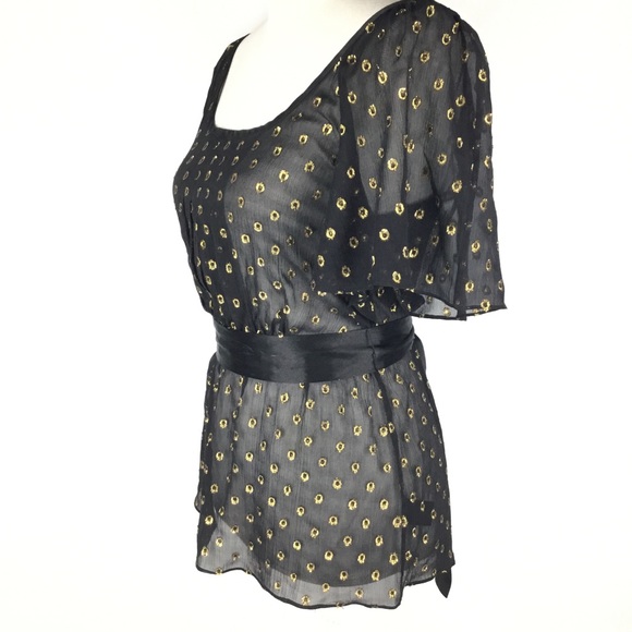 Guess | Tops | Guess Jeans Sheer Silk Blouse Black Gold Metallic | Poshmark